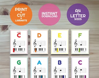 Big Music Notes Flash Cards Treble G and Bass F Clef Music Theory Learn ...
