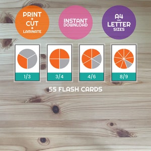 Basic Number Fractions Flash Cards Printable Math | Etsy