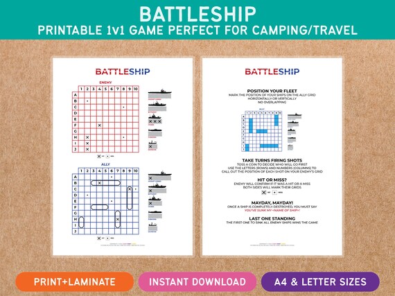 Printable Battleship Game Competitive Strategy Guessing 1v1 - Etsy