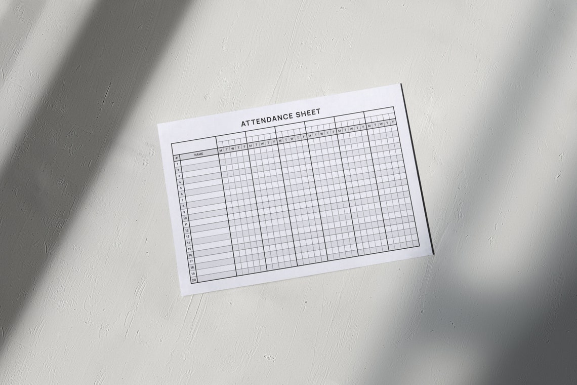 Attendance Sheet - Printable - Template - Landscape - Punctuality ...