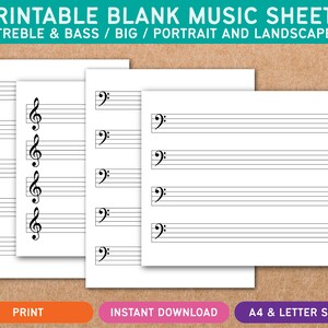 Printable Blank Music Sheets - Treble Bass Staff Big - Manuscript Paper ...