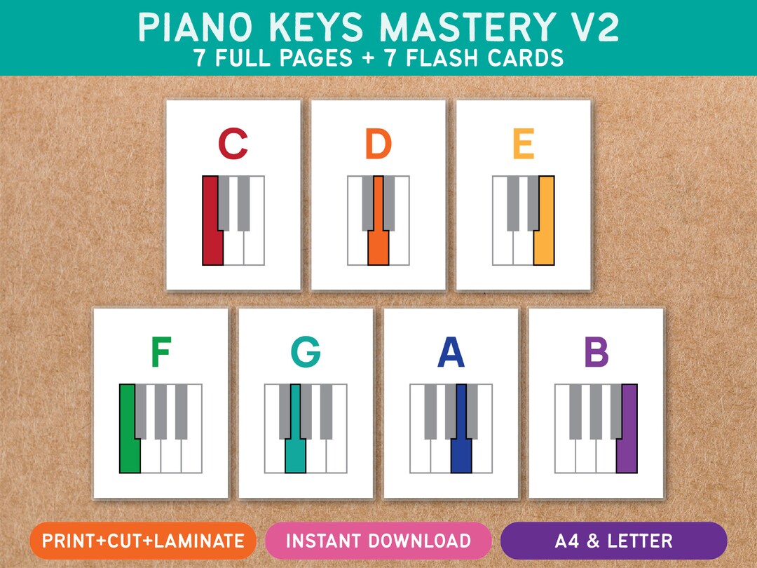 Piano Keys Mastery V2 - Flash Cards & Full Pages - Printable - Music ...
