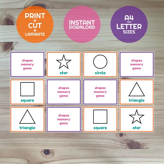 Shapes Memory Game Cards Printable Fun Activity Screen - Etsy