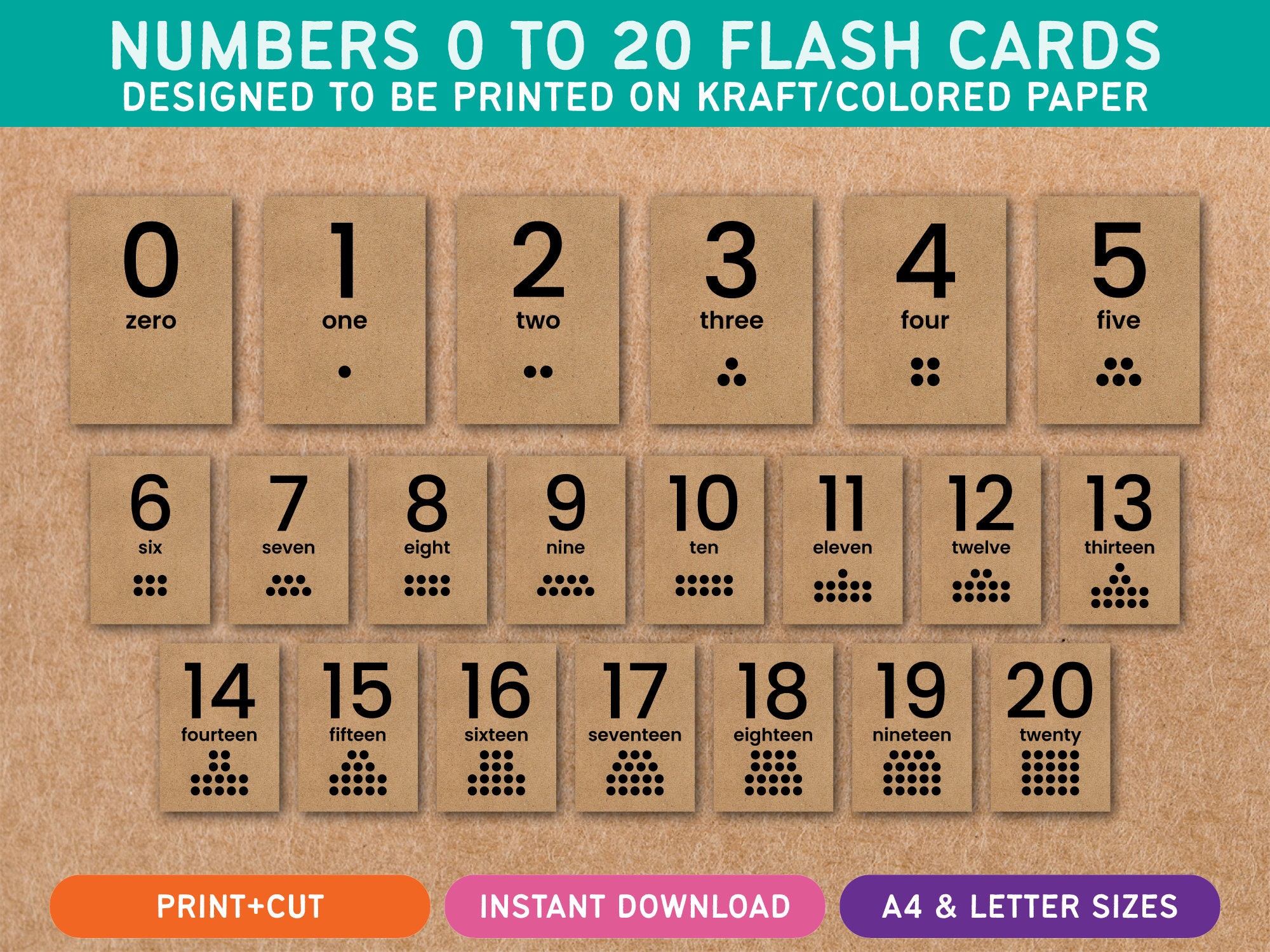 Numbers 0 to 20 Flash Cards Portrait Printable Counting Math Maths ...