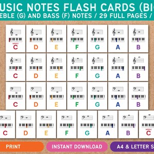 Big Music Notes Flash Cards - Full Page- Treble G and Bass F Clef ...