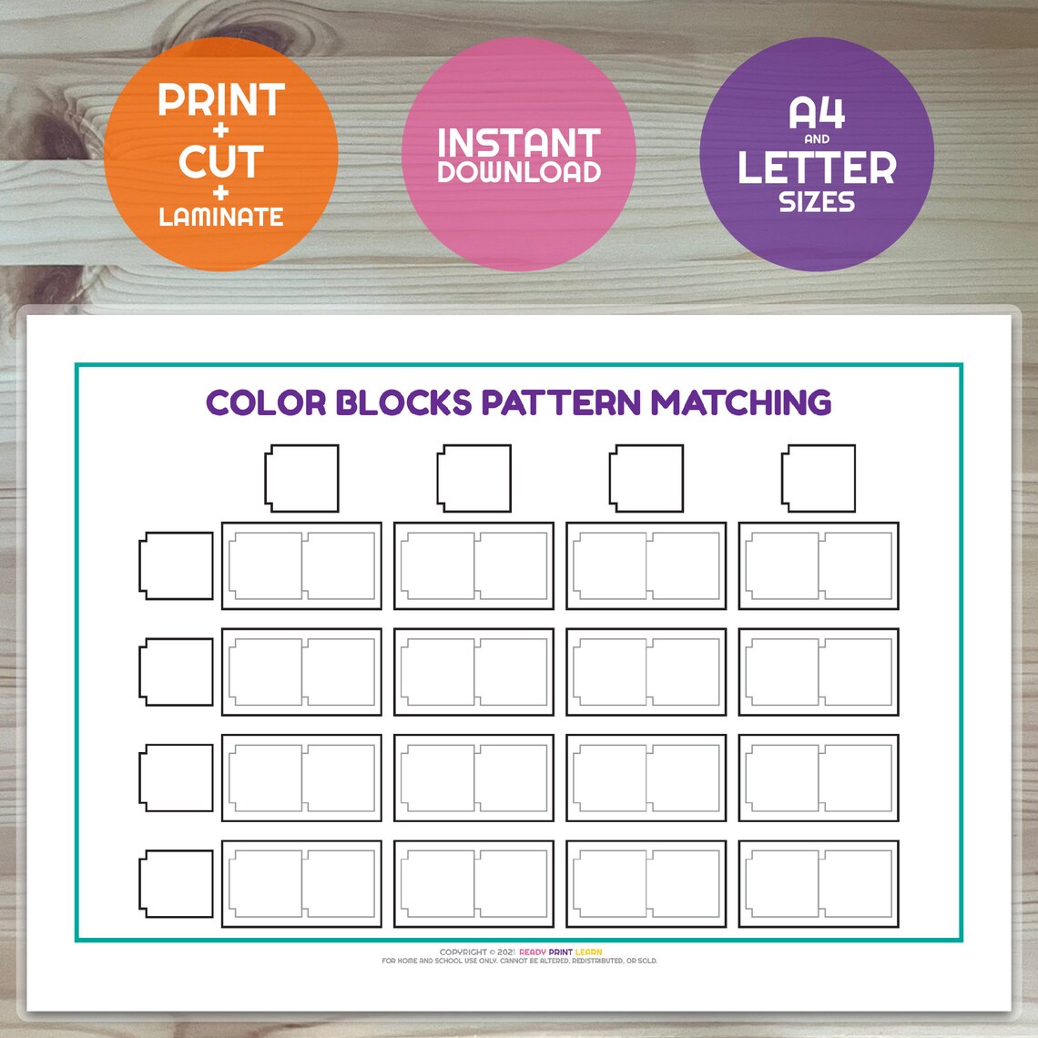 Color Blocks Pattern Matching - Problem Solving Worksheet - Preschool ...