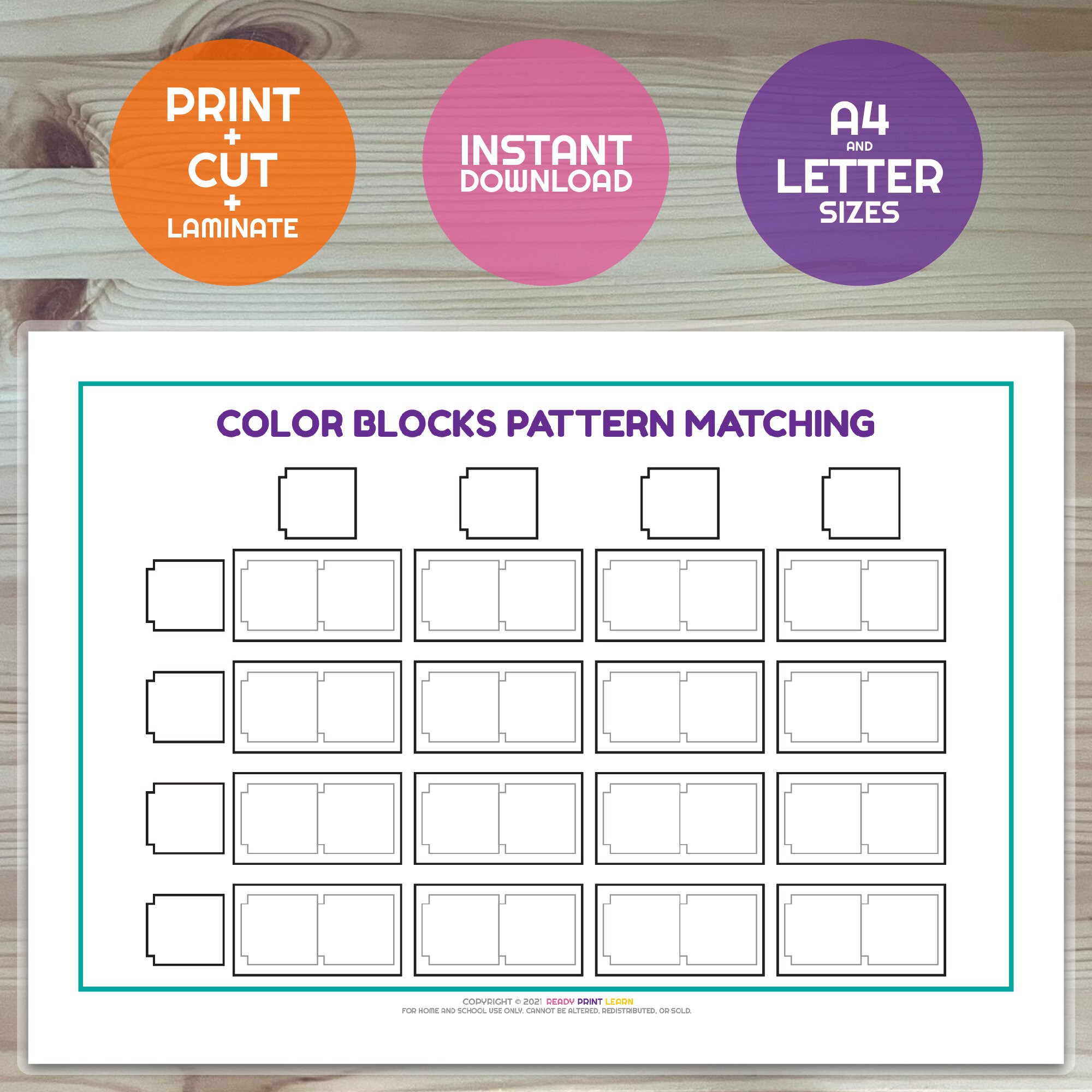 Color Blocks Pattern Matching - Problem Solving Worksheet - Preschool ...