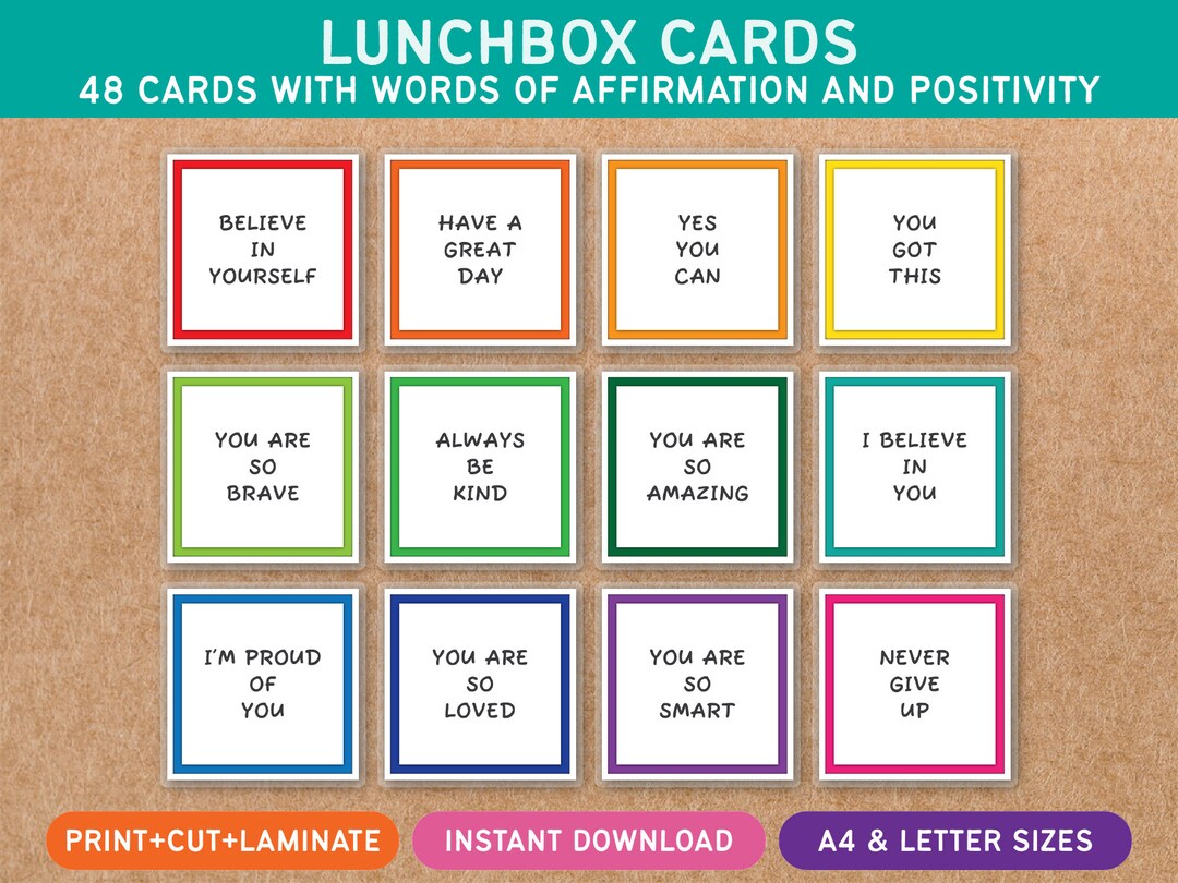 Lunchbox Cards - Printable - Template - Positive Affirmation ...