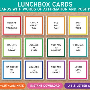 Lunchbox Cards - Printable - Template - Positive Affirmation ...
