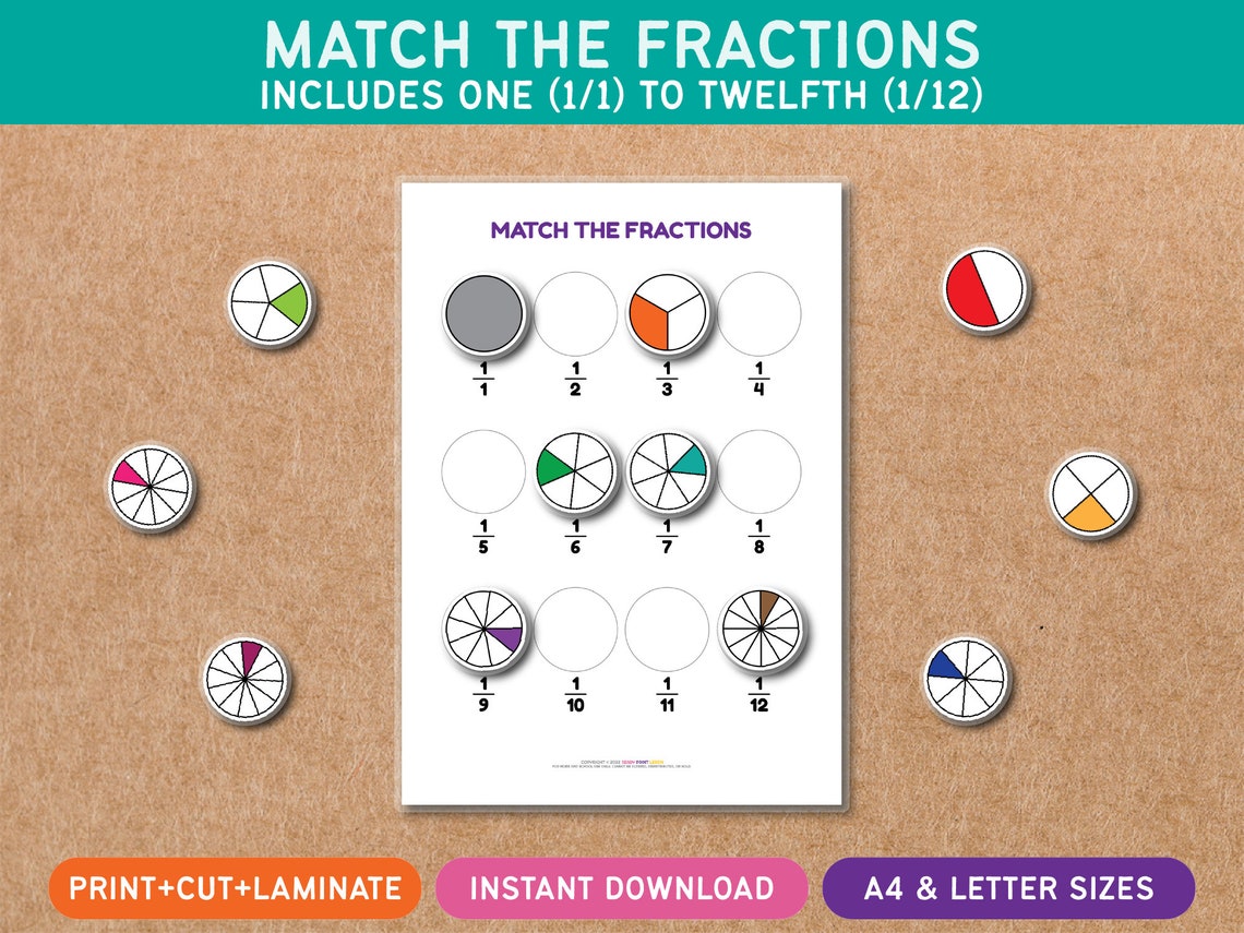 Let's Match the Fractions Printable Primary School Homeschool Home ...