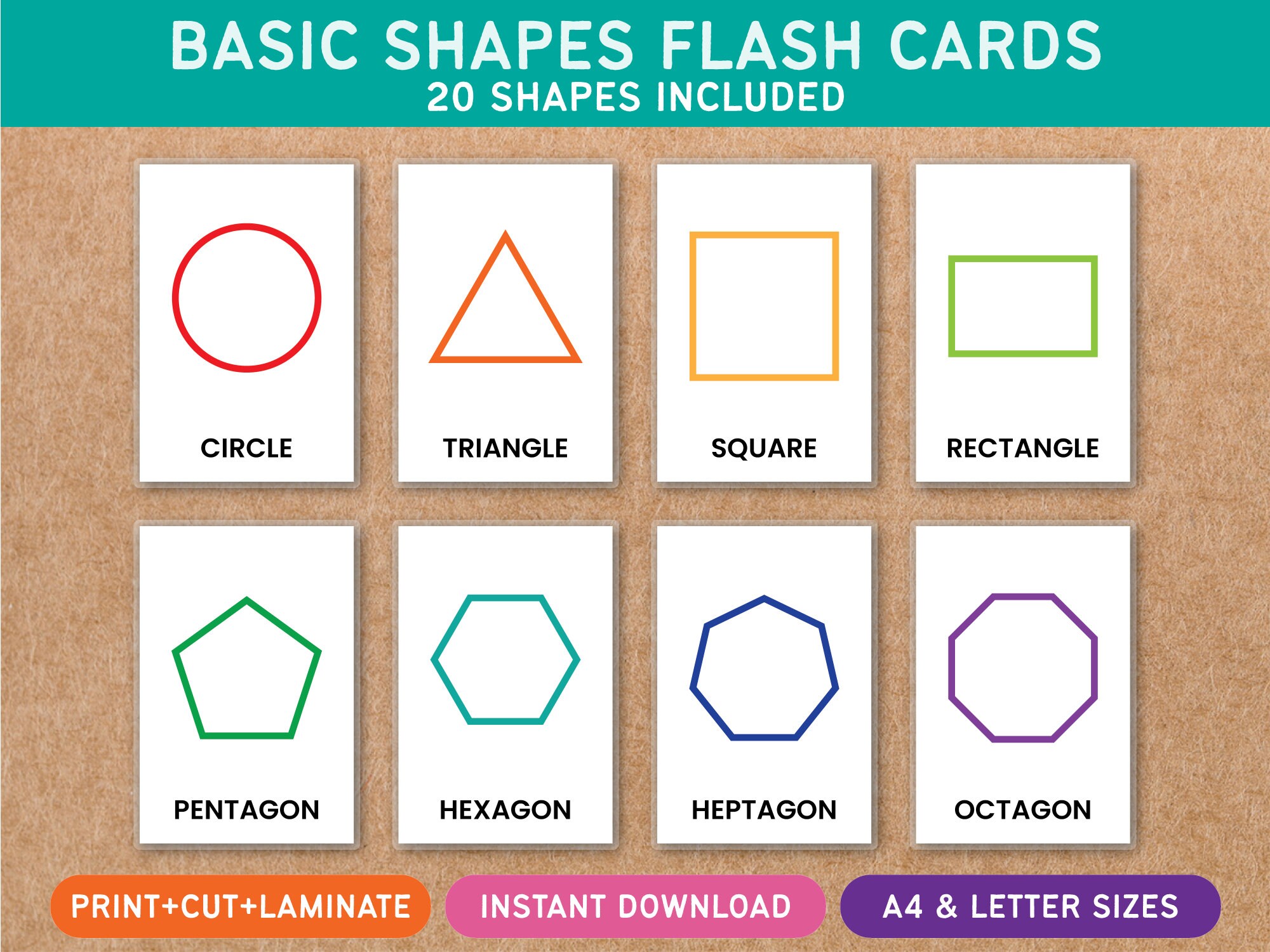 Basic Shapes Cards - Printable - Early Learning - Homeschool - Learning ...