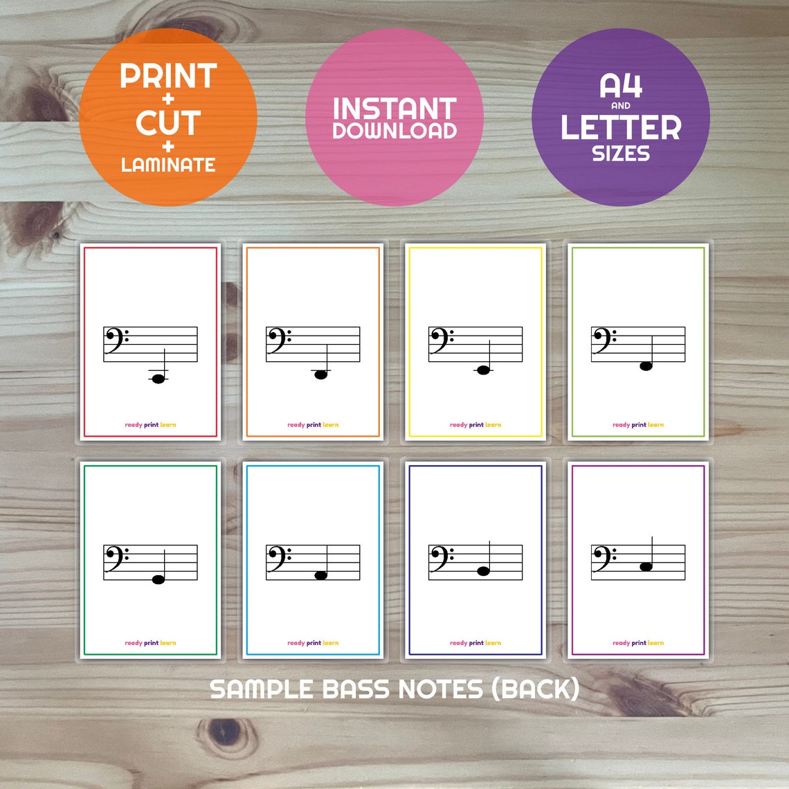 Music Notes Flash Cards - Print Back to Back - Treble G and Bass F Clef ...