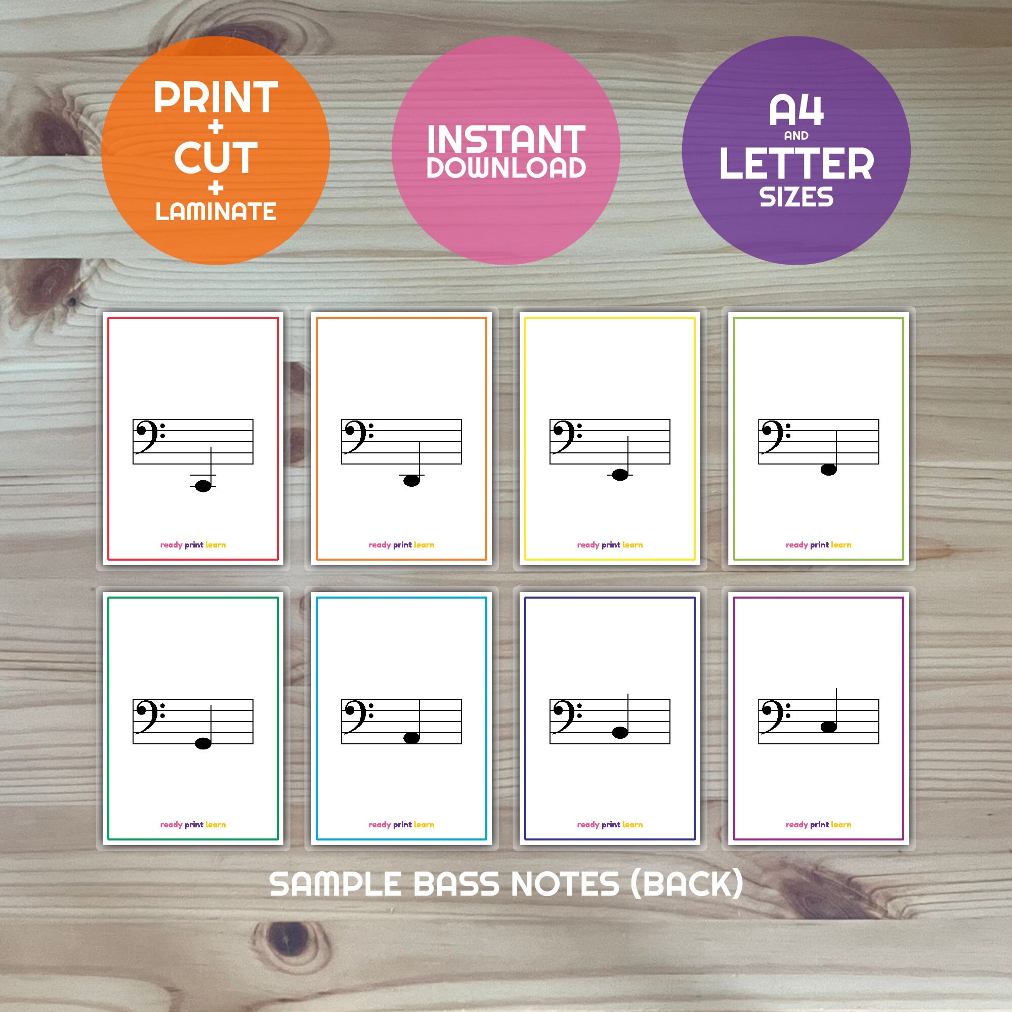 Music Notes Flash Cards - Print Back to Back - Treble G and Bass F Clef ...