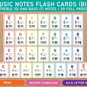 Big Music Notes Flash Cards Treble G and Bass F Clef Music - Etsy