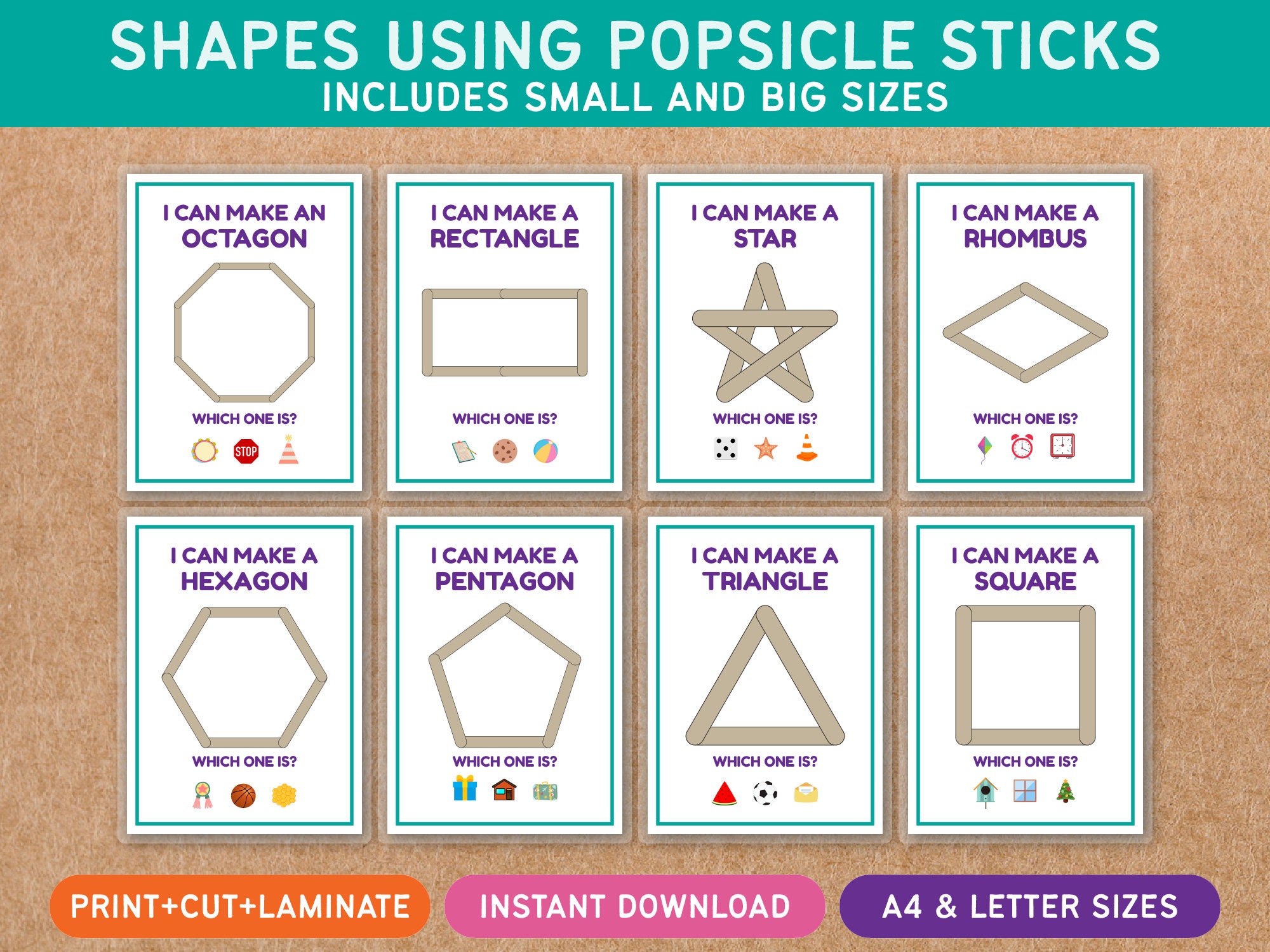 Popsicle Sticks Shapes Activity Game Printable Early - Etsy