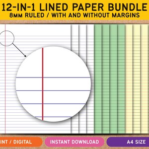 Lined Paper Bundle Ruled Notebook Journal Printable Digital iPad Tablet ...