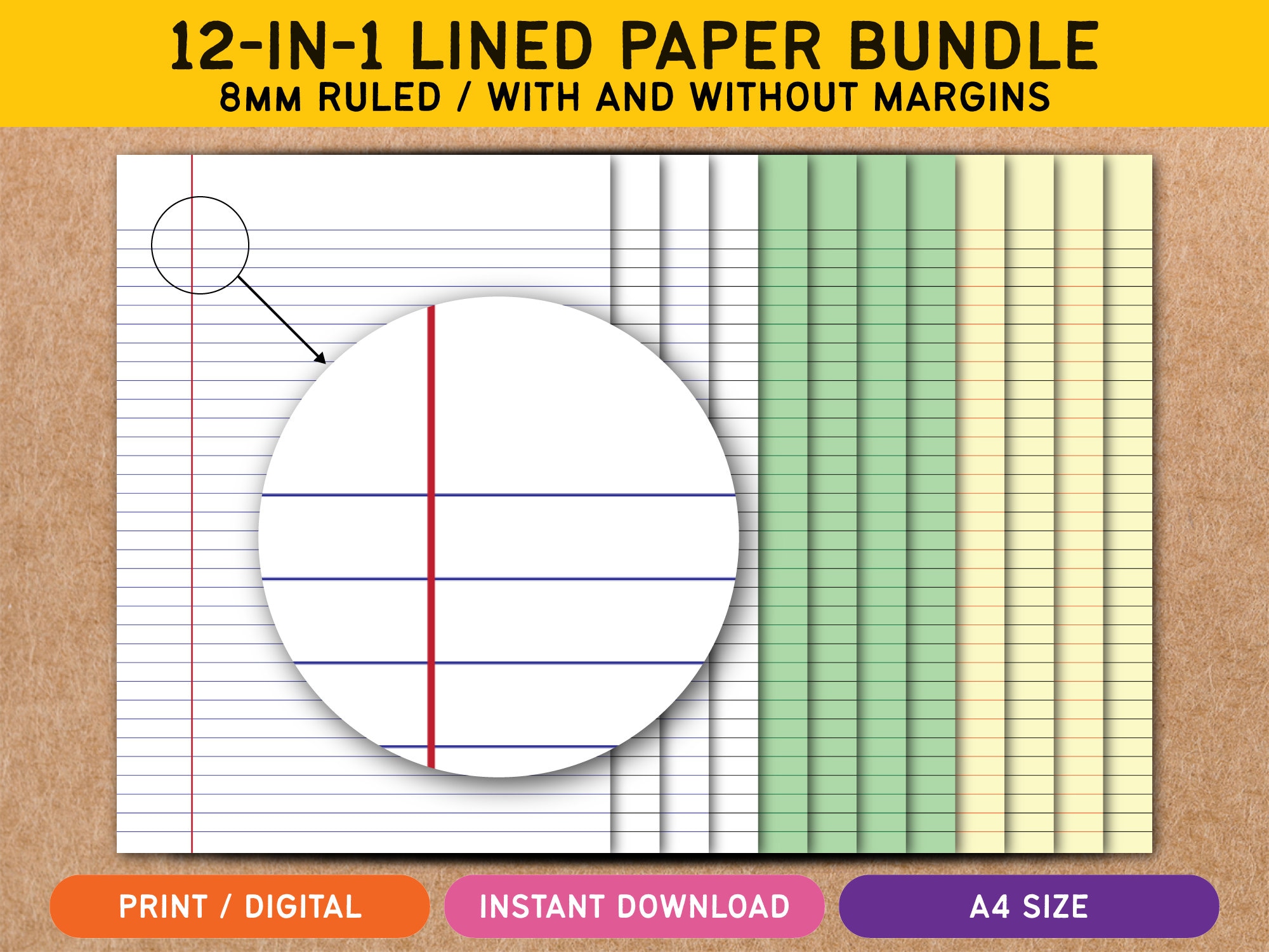 Lined Paper Bundle Ruled Notebook Journal Printable Digital iPad Tablet ...
