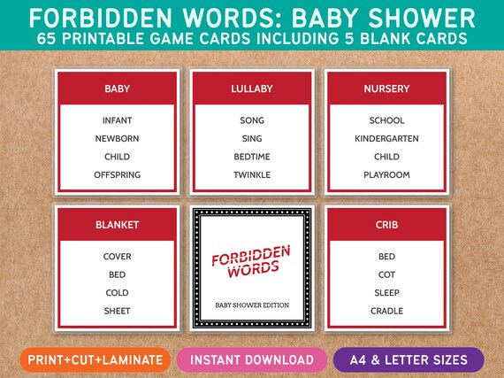 Forbidden Words Baby Shower Printable Cards Fun Activity - Etsy