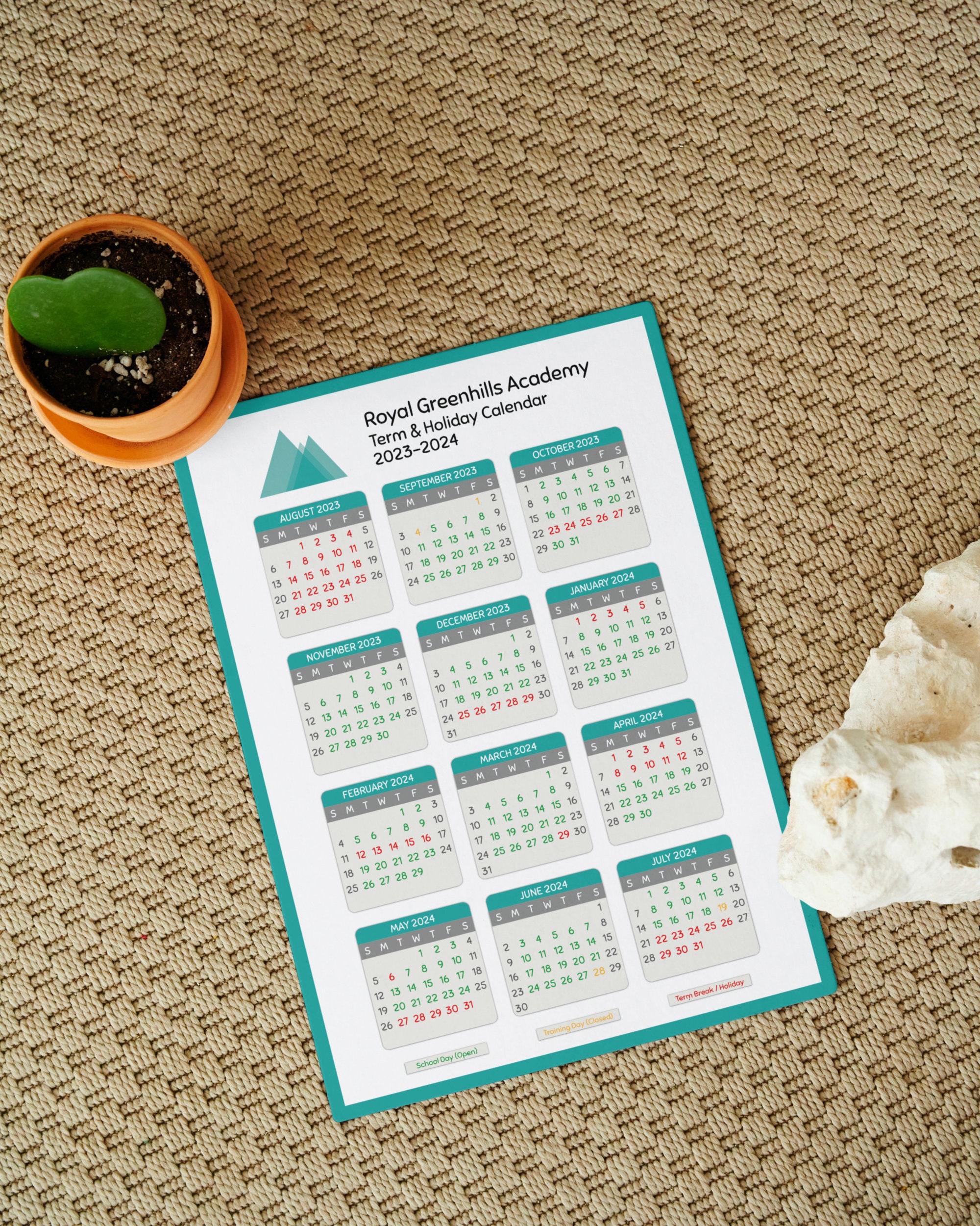 Custom Annual School Calendar Printable Desk Postcard - Etsy