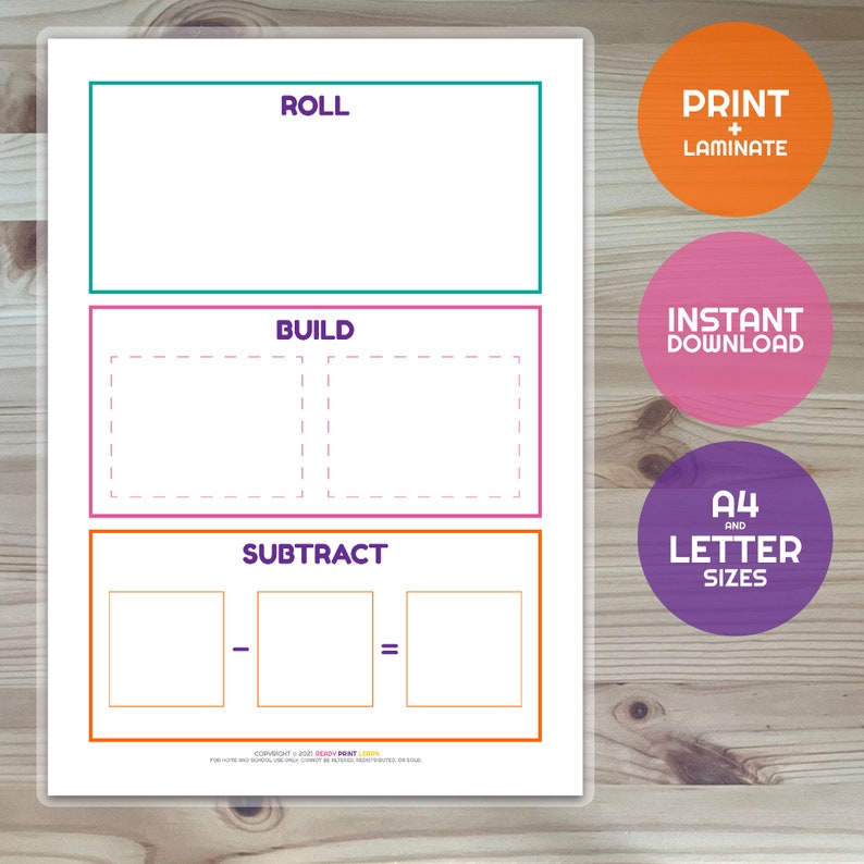 Roll Build Add Subtract Dice Game Problem Solving Worksheet Preschool ...