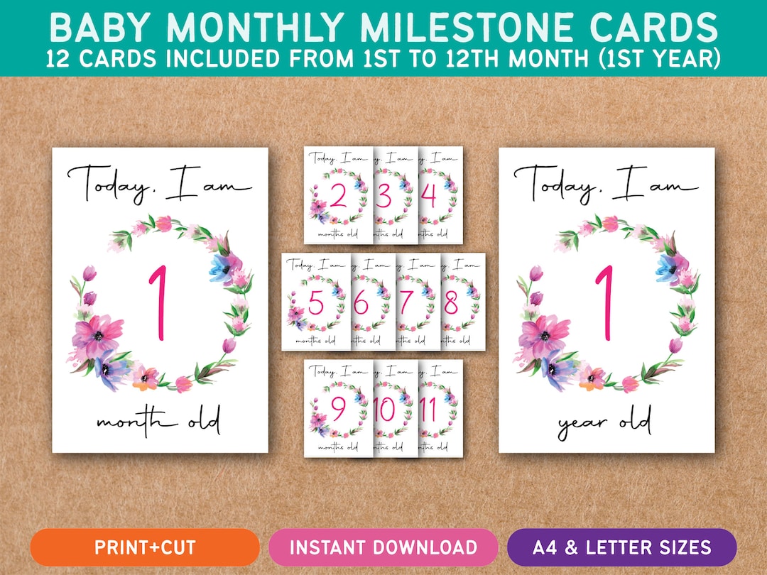 Baby Monthly Milestone Cards for Baby Girls Printable 1 to 12 Months 1 ...