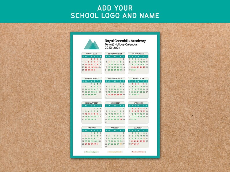 Custom Annual School Calendar Printable Desk Postcard Montessori ...