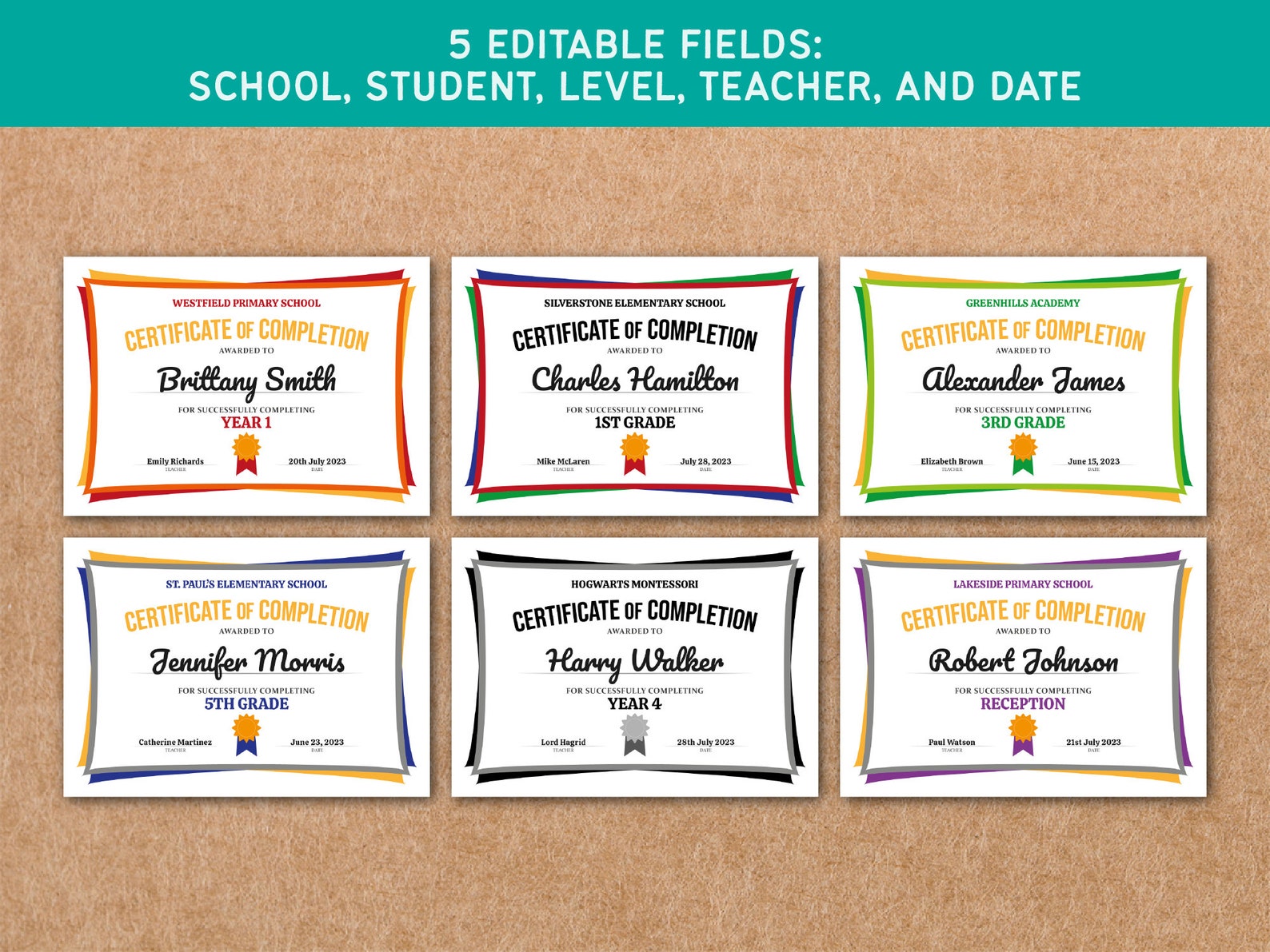 School Certificate of Completion - Editable Template - US UK ...