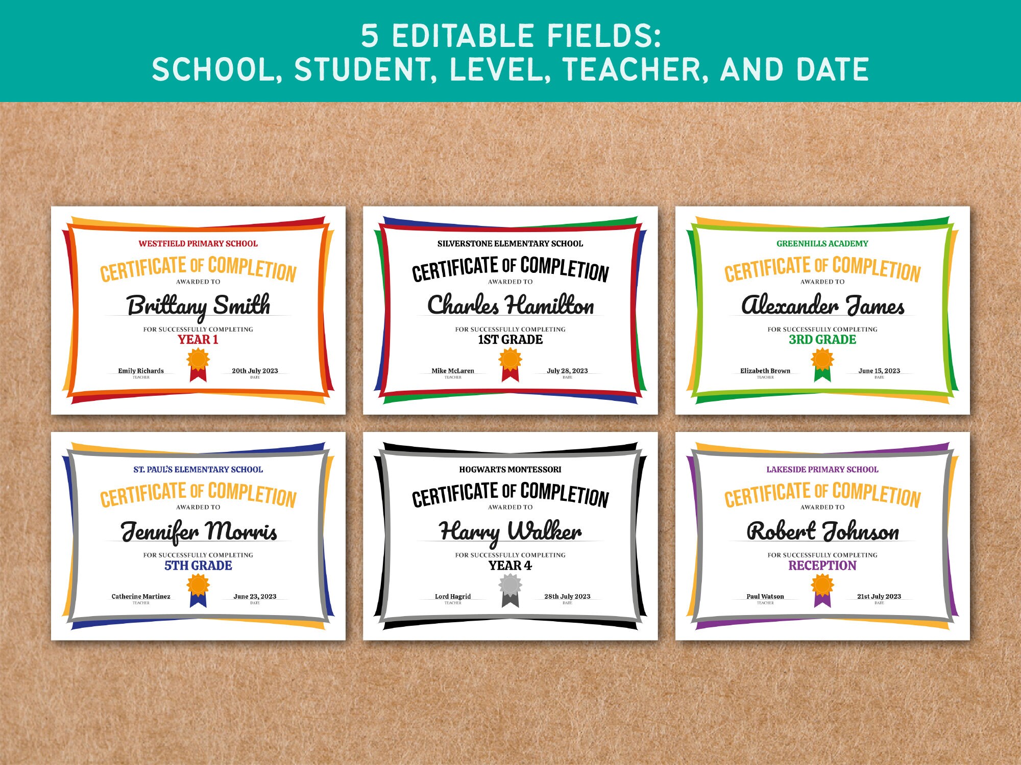 School Certificate of Completion - Editable Template - US UK ...