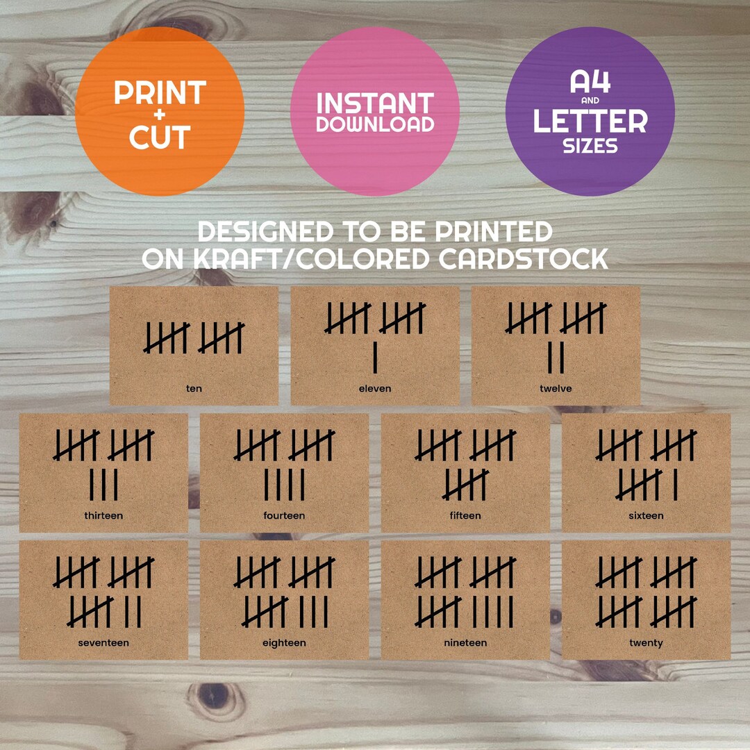 Tally Marks Numbers 1 to 20 Flash Cards Printable - Etsy