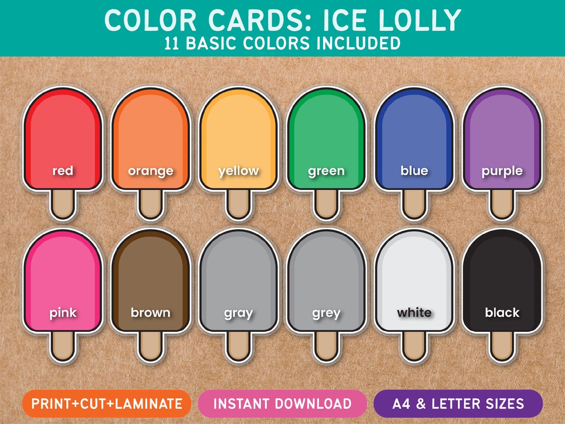 Color Cards - Ice Lolly - Printable - Colours Popsicle - Homeschool ...
