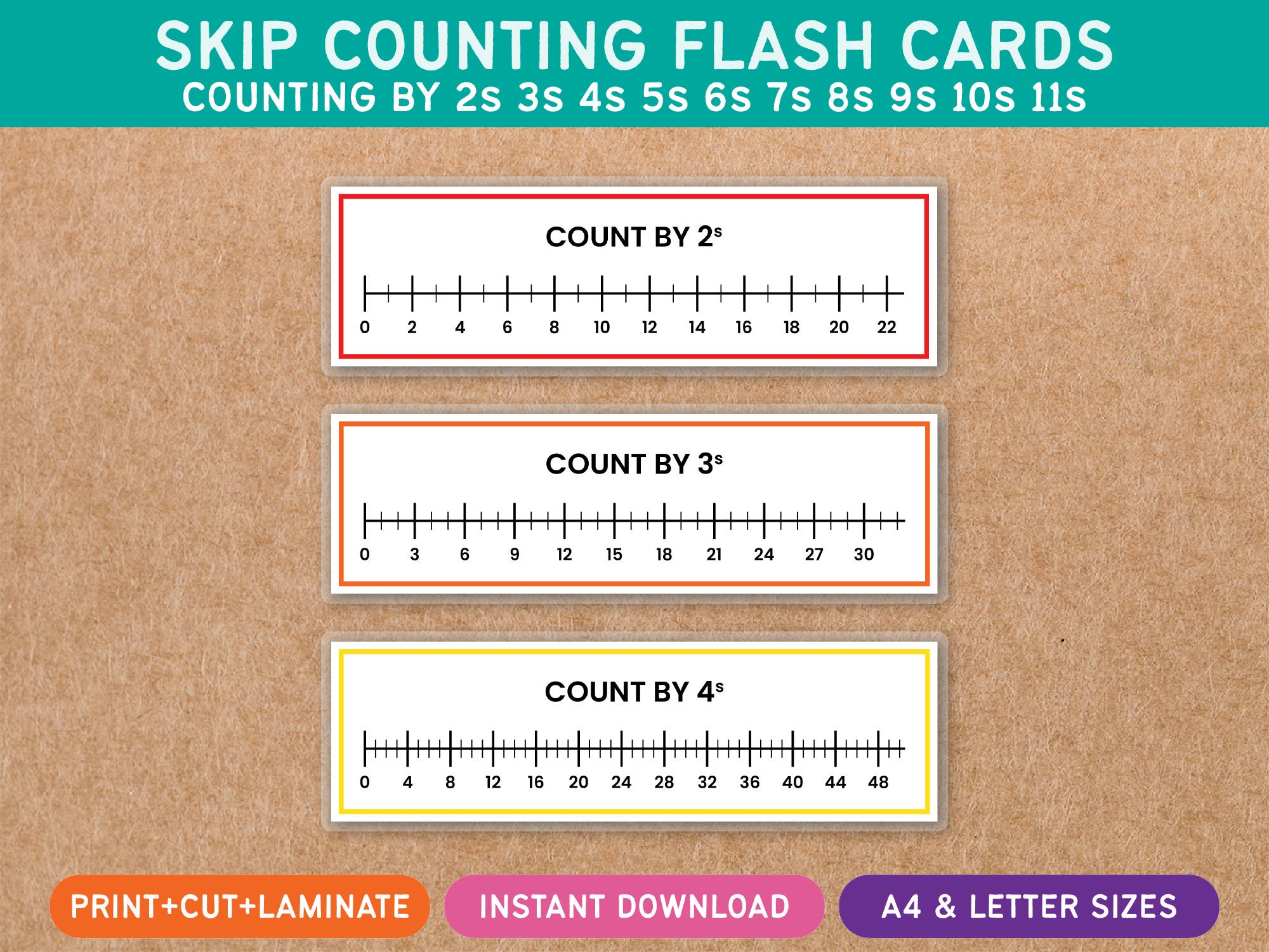 Skip Counting Cards - Numbers - Printable - Math - Counting by 2s 3s 4s ...