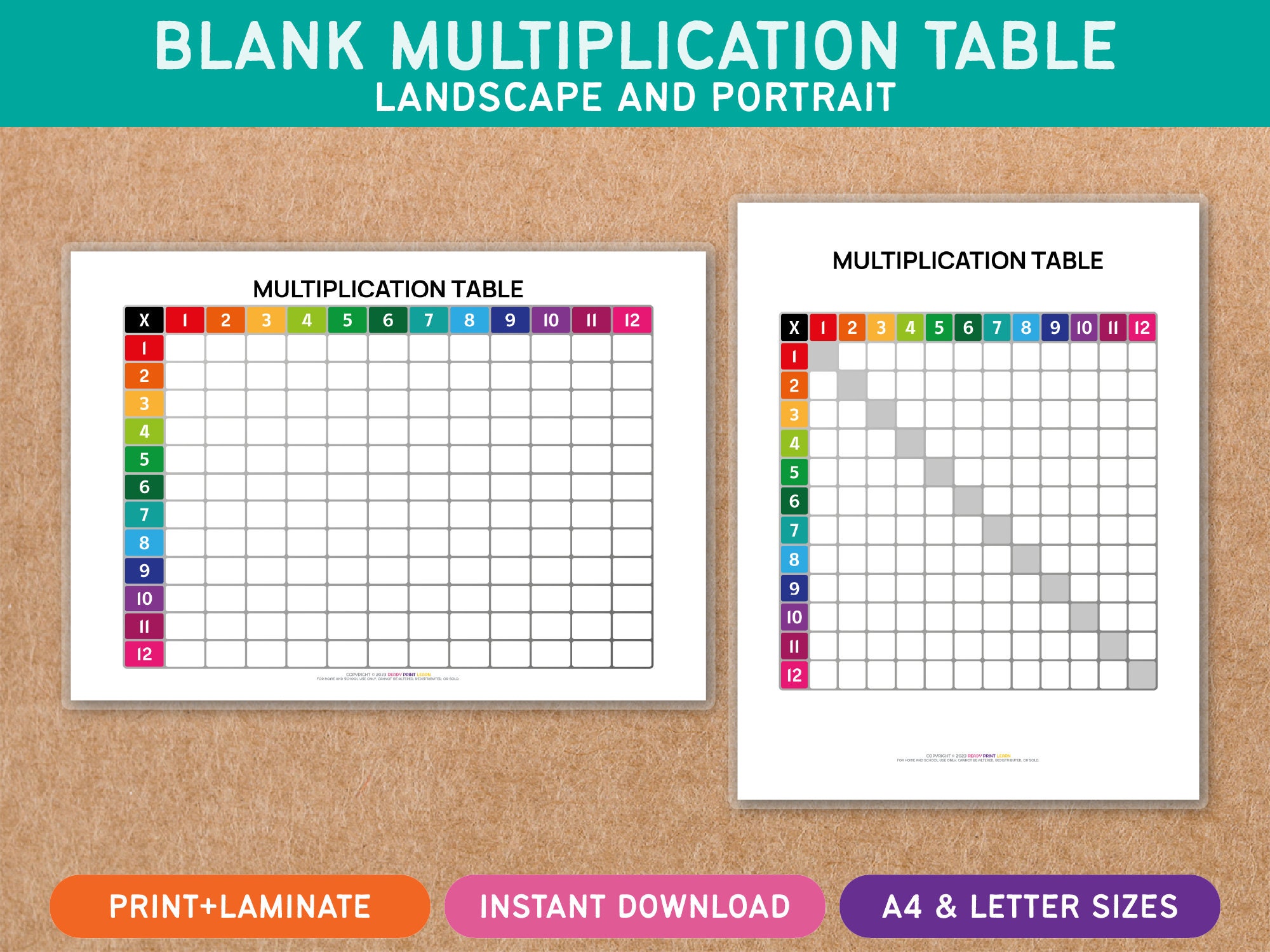 Blank Multiplication Table - Numbers 1 to 12 - Printable - Worksheet ...