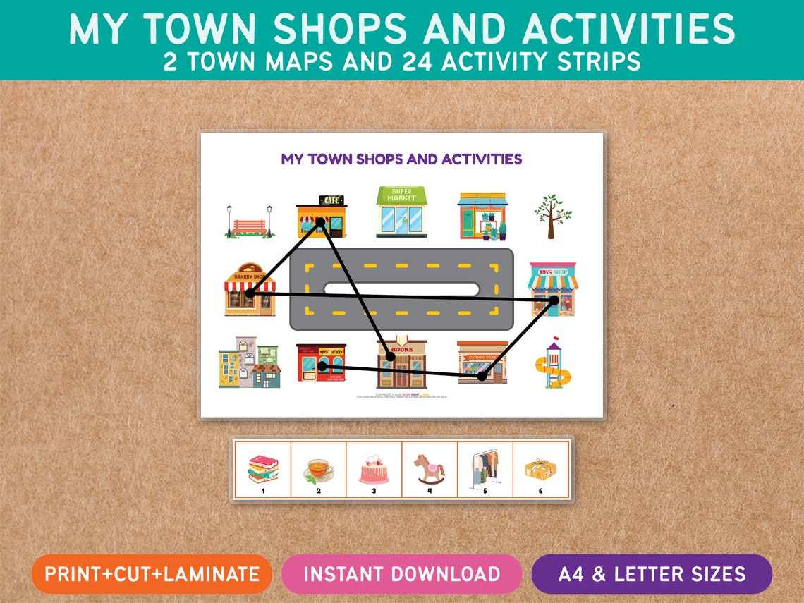 Town Shops Prewriting Printable Tracing Handwriting Practice Preschool ...