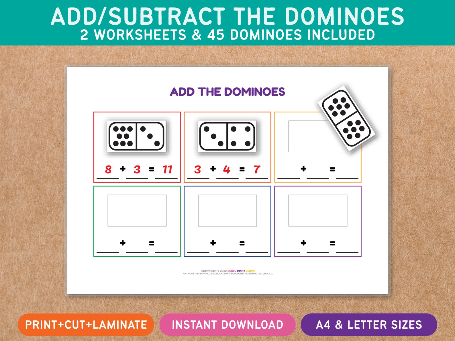 Adding & Subtracting Dominoes Printable Numbers Addition Subtraction ...