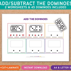 Adding & Subtracting Dominoes Printable Numbers Addition Subtraction ...