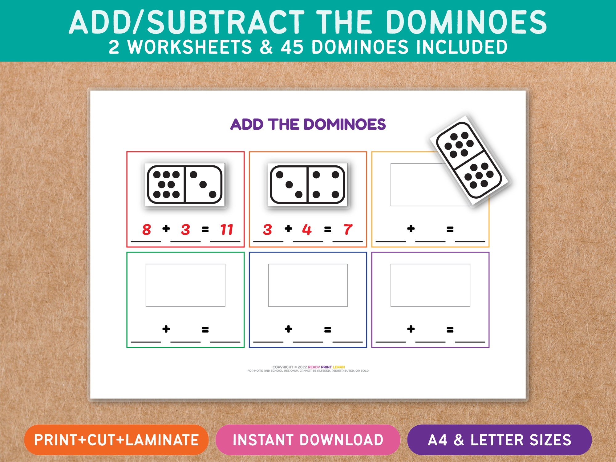Adding & Subtracting Dominoes Printable Numbers Addition Subtraction ...