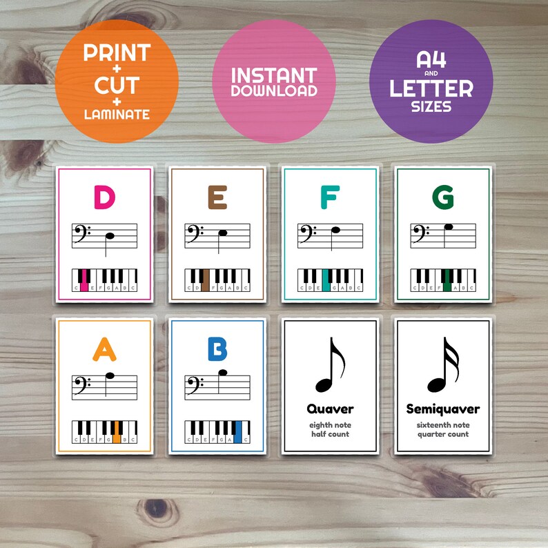 Music Notes Flashcards Treble G and Bass F Clef Music - Etsy