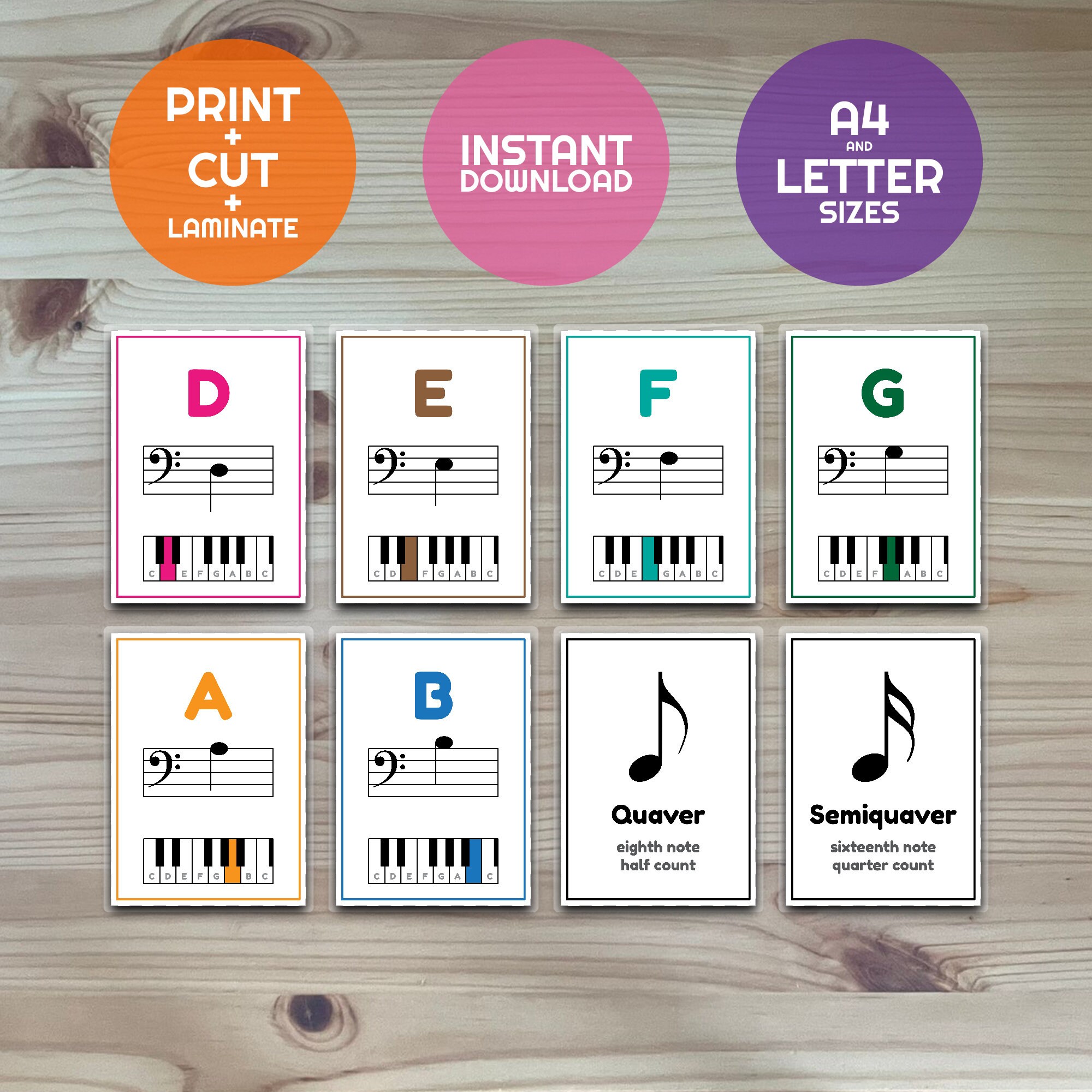 Music Notes Flashcards Treble G and Bass F Clef Music - Etsy