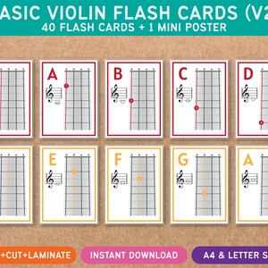 Basic Violin Flash Cards V2 - First Position - Treble G Clef - Music ...