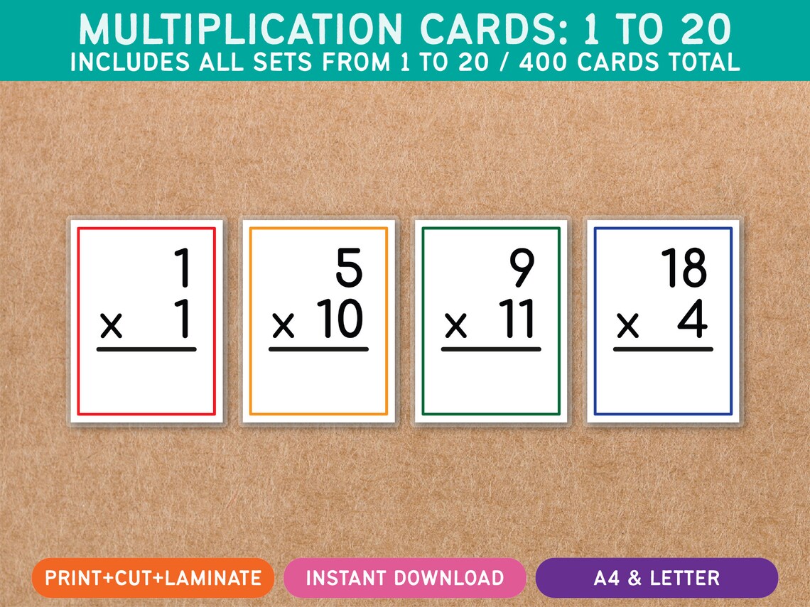 Multiplication Cards - Numbers 1 to 20 - Printable - Flash Cards ...