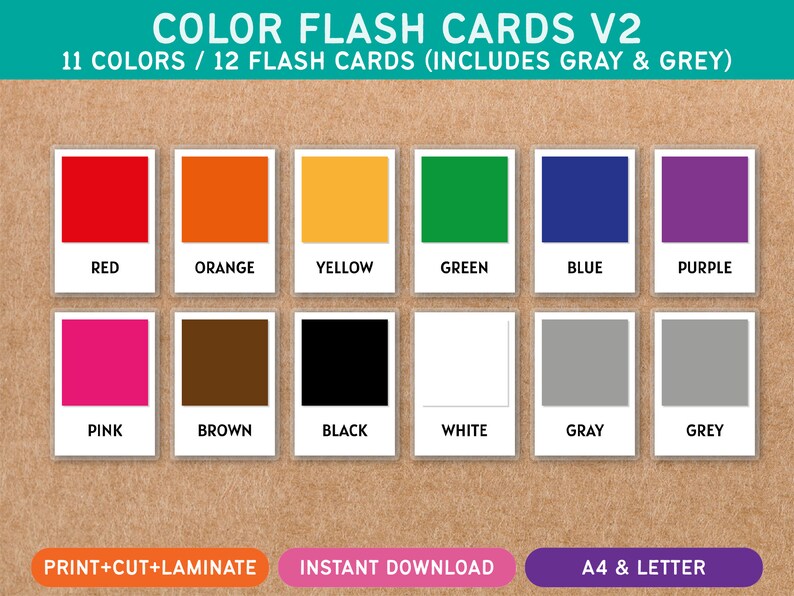 Color Flash Cards - Printable - Colors Colours - Homeschool - Learning ...