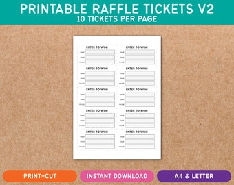 Printable Raffle Tickets V1 - Name Email Phone - DIY - Print & Cut ...