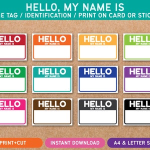 Hello My Name is - Printable - Blank Name Tag - ID - Identification ...