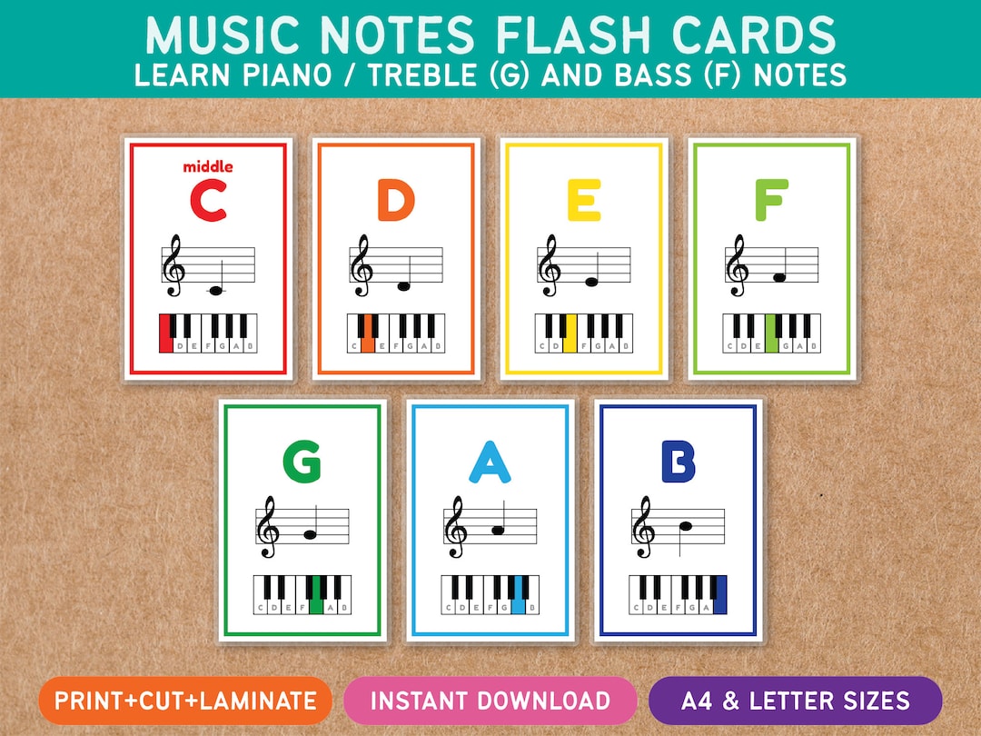 Music Notes Flash Cards - Treble G and Bass F Clef - Music Theory ...