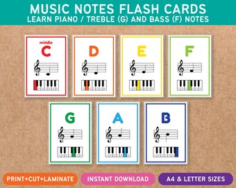 Music Notes Flashcards Treble G and Bass F Clef Music Theory Learn ...