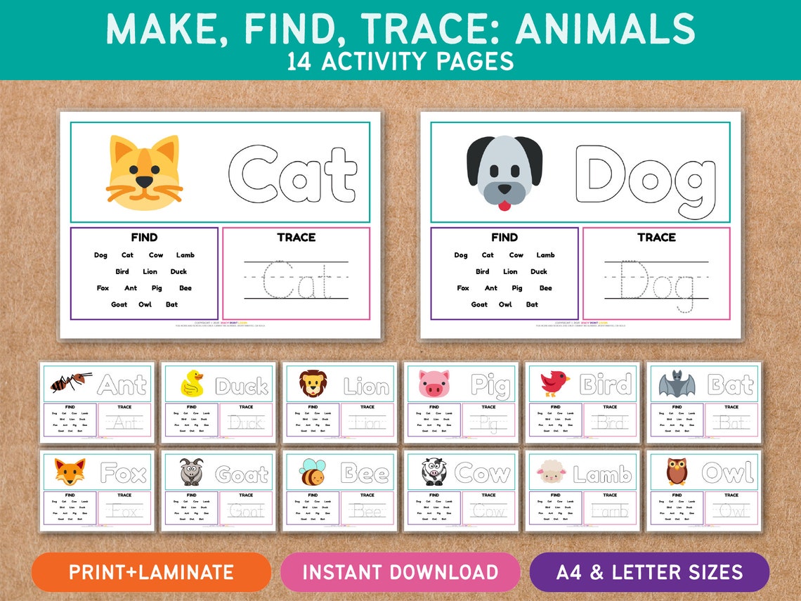 Make Find Trace Animals Printable EYFS Early Learning - Etsy