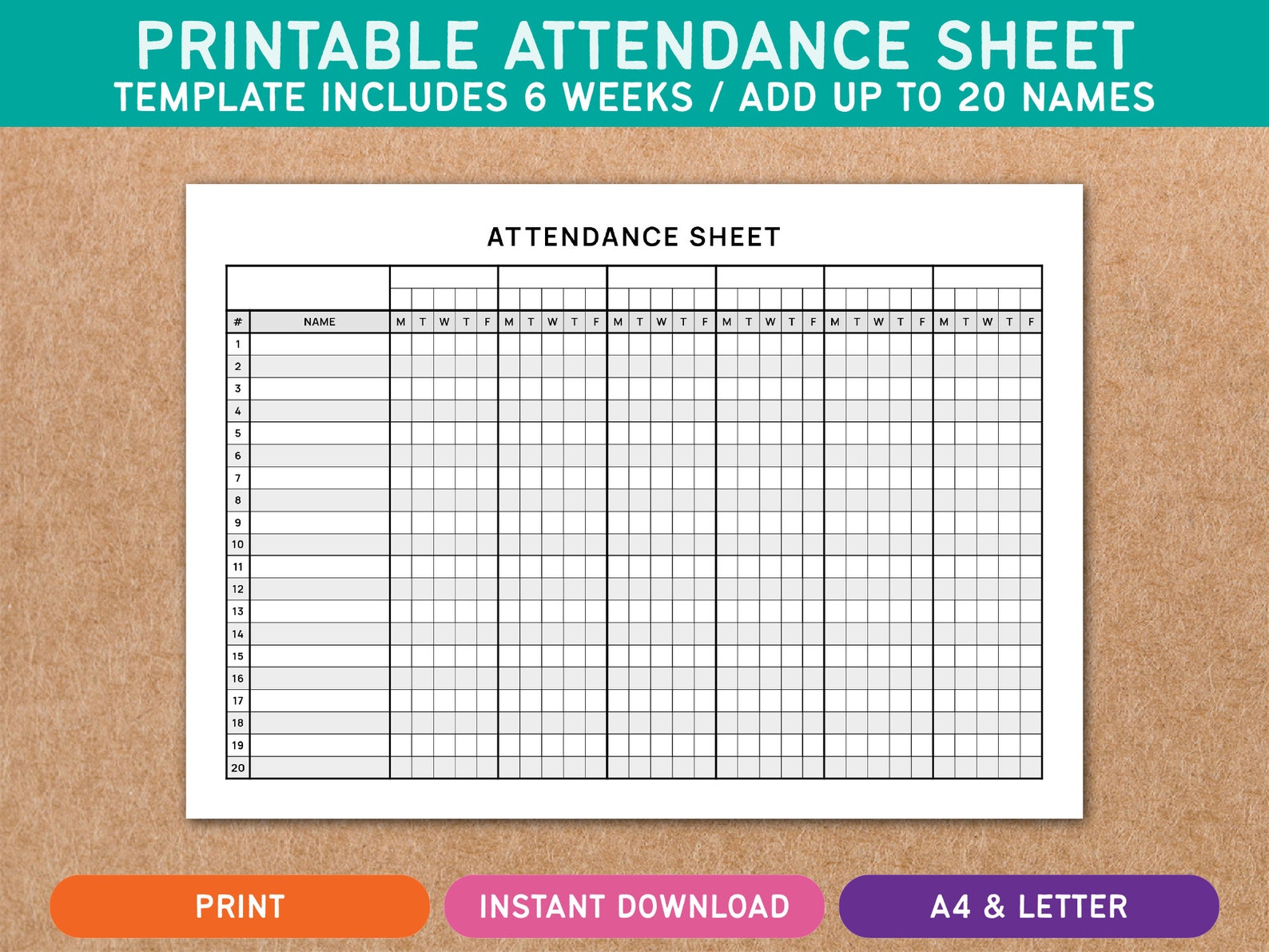 Attendance Sheet Printable Template Landscape Punctuality Childcare ...