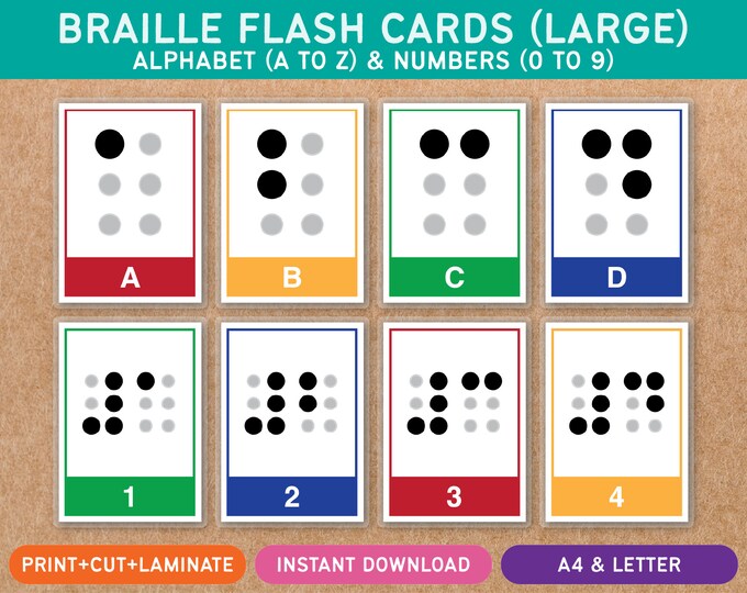 Braille Flash Cards V2 - Large - Alphabet & Numbers - Printable ...