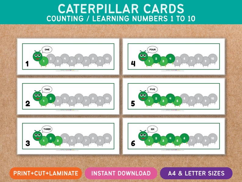 Caterpillar Cards Learning Numbers 1 to 10 Counting Preschool Math ...