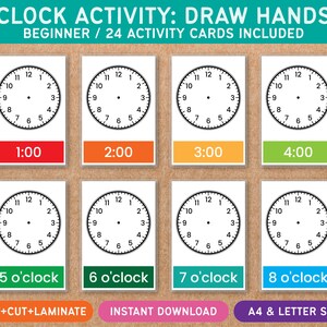 Clock Activity Cards - Beginner - Draw the Hands - Time - Task Boxes ...